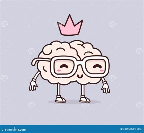 Vector Illustration Of Retro Pastel Color Smile Brain With Glass Stock