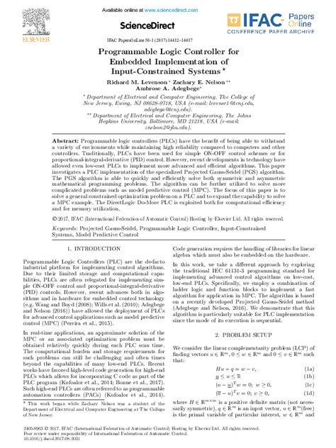 Pdf Programmable Logic Controller For Embedded Implementation Of
