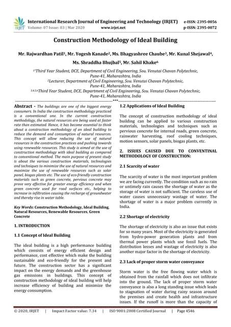 Irjet Construction Methodology Of Ideal Building Pdf