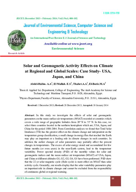 Pdf Solar And Geomagnetic Activity Effects On Climate At Regional And