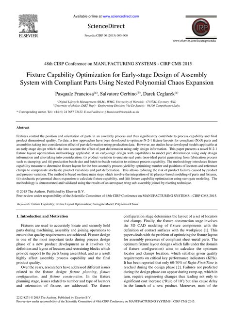 Pdf Fixture Capability Optimization For Early Stage Design Of Assembly System With Compliant