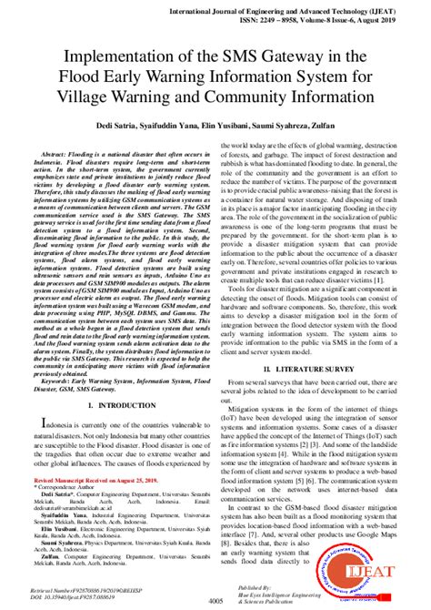 Pdf Implementation Of The Sms Gateway In The Flood Early Warning Information System For