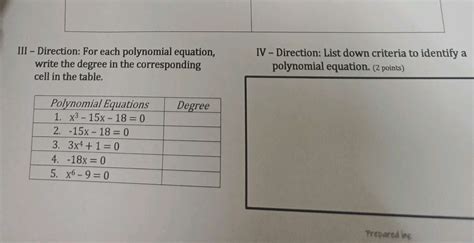 III Direction For Each Polynomial Equation StudyX