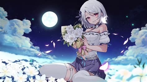 Anime Girl Flower Field Moonlit Night Live Wallpaper Moewalls