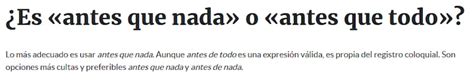 “antes Que Nada” O “antes Que Todo” Cuál Es La Forma Correcta Según La