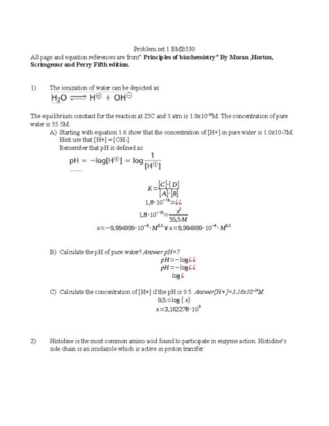 Bmb530 Problem Set 1 Ionization Of Water And Histidine Analysis Studocu
