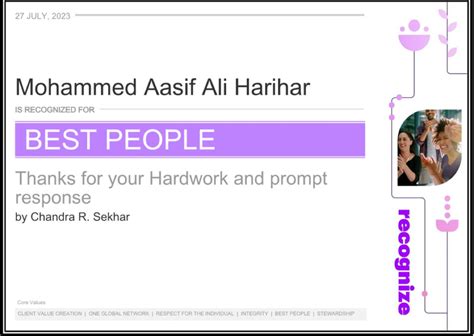 Mohammed Aasif Ali Harihar On Linkedin Appreciation