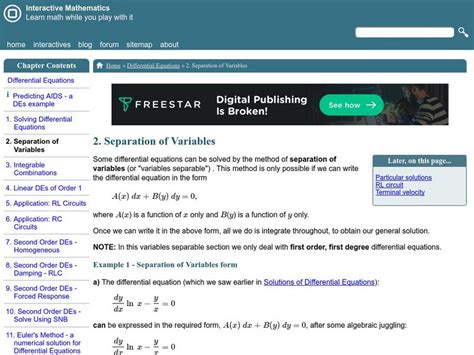 Interactive Mathematics Separation Of Variables Activity For 9th 10th Grade Lesson Planet