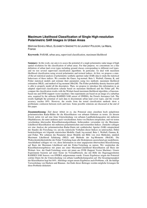 Pdf Maximum Likelihood Classification Of Single High Resolution
