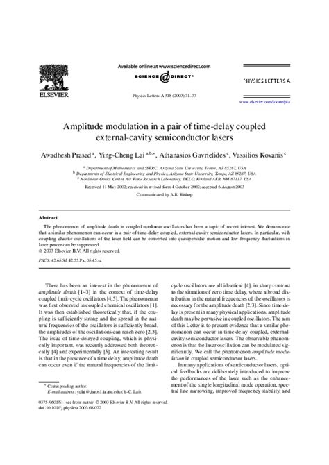 Pdf Amplitude Modulation In A Pair Of Time Delay Coupled External