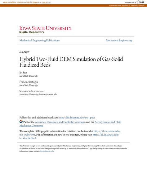 Pdf Hybrid Two Fluid Dem Simulation Of Gas Solid Fluidized Beds