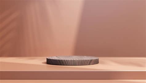 제품 배치를 위한 잎 배경 3d 그림 빈 디스플레이 장면 프레젠테이션이 있는 나무 받침대 연단 무료 사진
