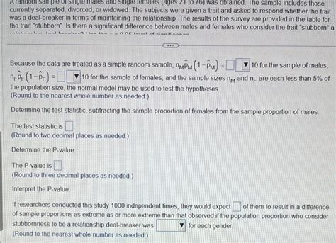 Solved A Random Sample Of Single Males And Single Females Chegg Com