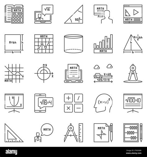 Maths Thin Line Icons Set Basic Mathematics And Science Concept Vector Outline Symbols