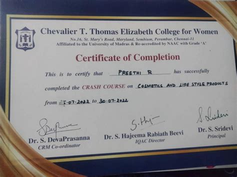 Preethi Ramesh On Linkedin Completed Crash Course On Cosmetic And Lifestyle Products