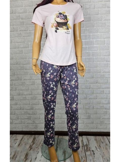 Дамска пижама Иватекс в нежно розово с лилаво къс ръкав с дълго долнище Зимна макси пижама