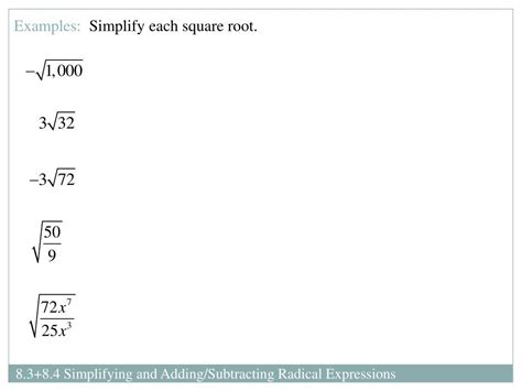 PPT In This Section We Will Simplify Square Roots Simplify Higher Order Roots PowerPoint