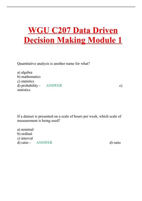 Wgu C207 Data Driven Decision Making Module 1 2024 25 Wgu C207 Data Driven Decision Making