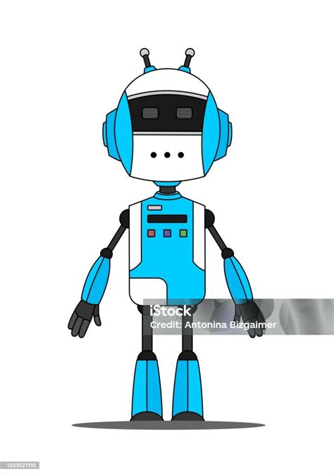 두 개의 안테나와 파란색 친화적 인 안드로이드 로봇 캐릭터 가공의 인물에 대한 스톡 벡터 아트 및 기타 이미지 가공의 인물 고풍스런 과학 Istock