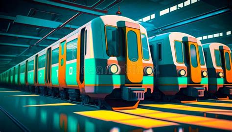 An Image Of Three Trains In Train Station Generative Ai Stock Image