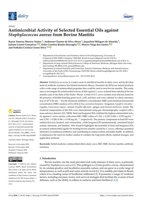 Pdf Antimicrobial Activity Of Selected Essential Oils Against Staphylococcus Aureus From