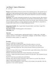 Lab Report Types Of Reactions Pdf Lab Report Types Of Reactions By Sian Nuam Purpose