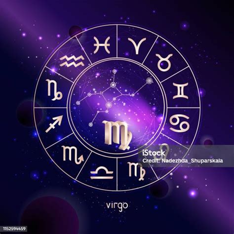 벡터 일러스트 레이 션 공간 배경에 대 한 별자리 원과 3d 기호 및 별자리 처녀 자리 별자리에 대한 스톡 벡터 아트 및 기타 이미지 별자리 점성술 표지판 Istock