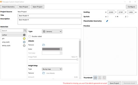 custom asset window does not show anything revit enscape