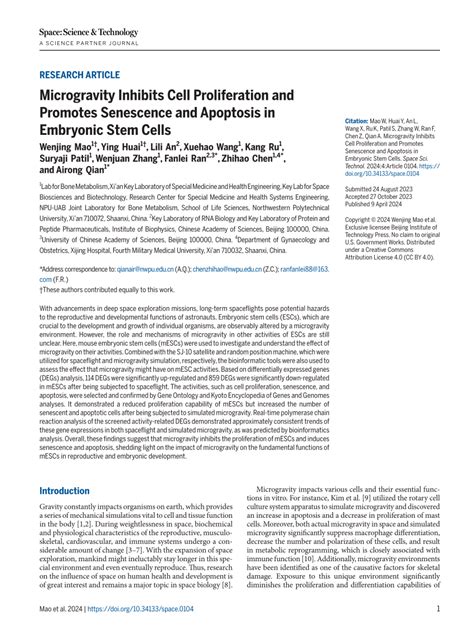 Pdf Microgravity Inhibits Cell Proliferation And Promotes Senescence