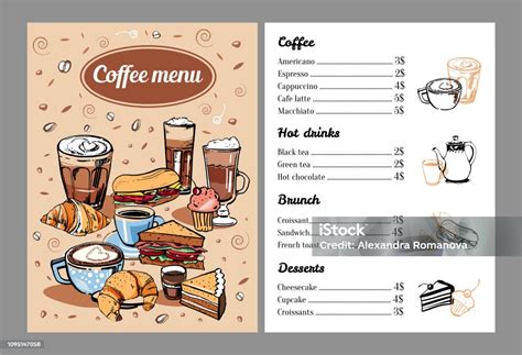 Template Desain Menu Kopi Dengan Daftar Minuman Panas Makanan Dan