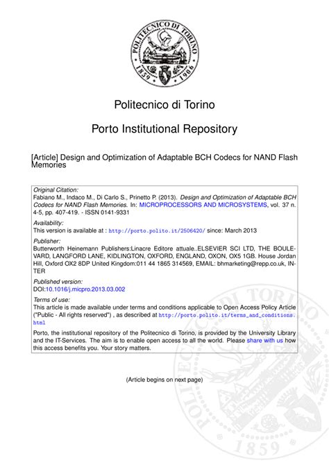 Pdf Design And Optimization Of Adaptable Bch Codecs For Nand Flash Memories