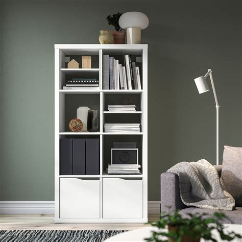 Kallax Shelving Unit With 2 Doors With 2 Shelf Inserts Wave Shaped White 147x77 Cm Ikea Eesti