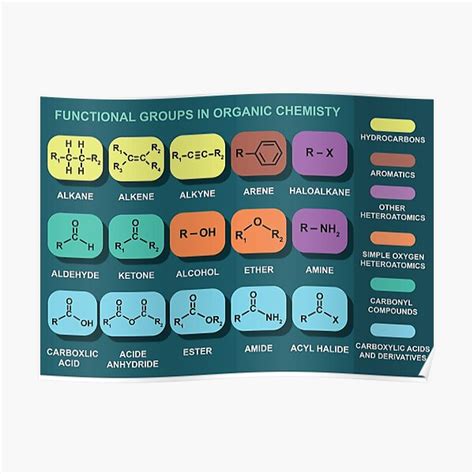 Functional Groups In Organic Chemistry Poster For Sale By Sciencecorner Redbubble