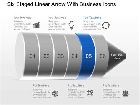 Six Staged Linear Arrow With Business Icons Powerpoint Template Slide PowerPoint Templates