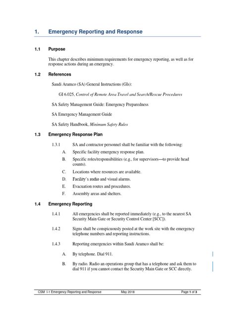 Part I 01 Emergency Reporting And Response Pdf Emergency Emergency Management