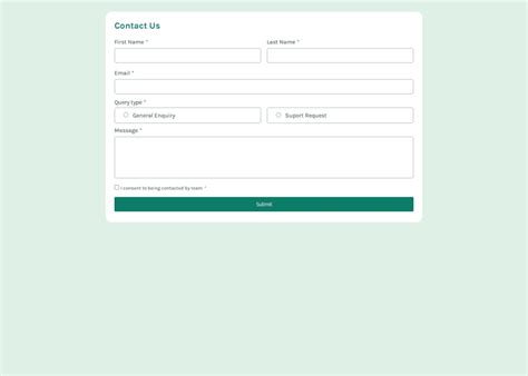 Frontend Mentor Responsive Contact Form Using HTML CSS And JS Coding Challenge Solution