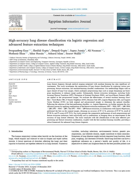 High Accuracy Lung Disease Classification Via Logistic Regression And
