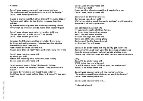 Seven Years Old Lukas Graham Son English Esl Worksheets Pdf And Doc