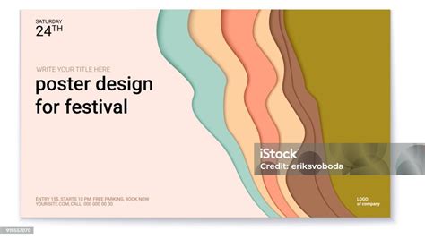 잘라 종이의 추상 패턴으로 축제 포스터 디자인 서핑 바람이 나 연기의 상징 포스터 팜플렛 배너 전단지 디자인 레이아웃의 가로 벡터 템플릿 다층 효과에 대한 스톡 벡터 아트