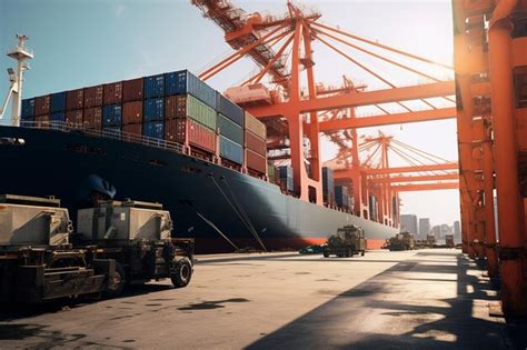 Premium Photo Container Ship Unloading At Port