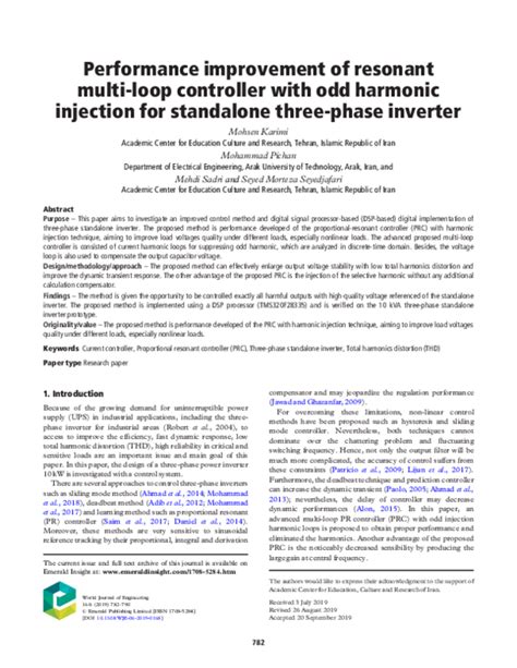 pdf performance improvement of resonant multi loop controller with