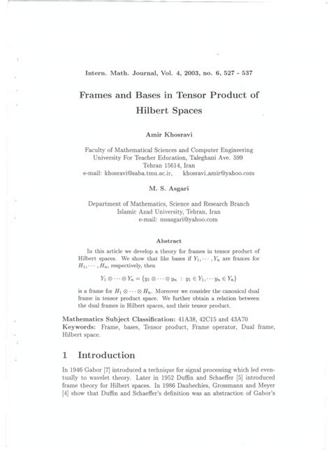 Pdf Frames And Bases In Tensor Product Of Hilbert Spaces