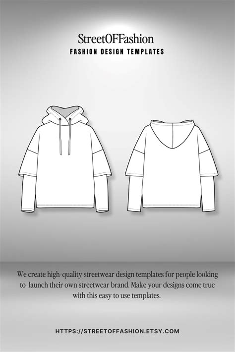 Double Layered Hoodie Flat Technical Drawing Streetwear Mock Up