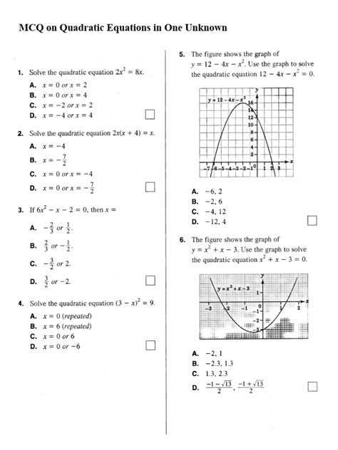 Mcq 4a Ch3 Quad Equations In 1 Unknown Pdf Elementary Mathematics