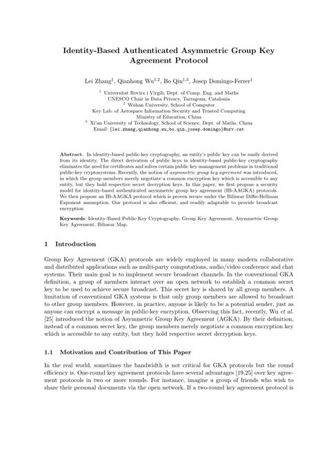 Pdf Identity Based Authenticated Asymmetric Group Key Agreement Protocol