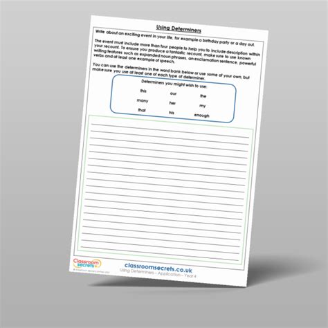Year 4 Using Determiners Application Resource Classroom Secrets