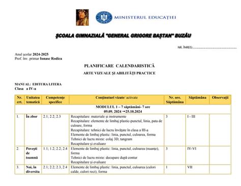 Avap Planificare Calendaristica 4th Grade Docx