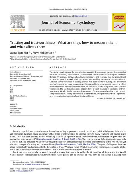 pdf trusting and trustworthiness what are they how to measure them and what affects them
