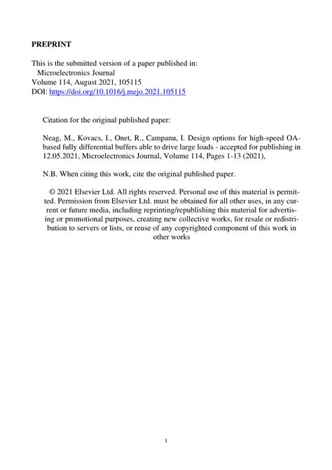 PDF Design Options For High Speed OA Based Fully Differential Buffers Able To Drive Large Loads