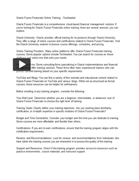 Ppt Oracle Fusion Financials Online Training Techleadsit Powerpoint Presentation Free To